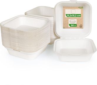 Love Nature &Ouml;kologische Burger Box Verpackung 50 St&uuml;ck - Burgerboxen - Men&uuml;schalen - Einweggeschirr Zuckerrohr - Men&uuml;box Einweg