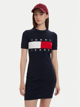 Tommy Jeans Kleid f&uuml;r den Alltag Flag DW0DW22853 Dunkelblau Slim Fit