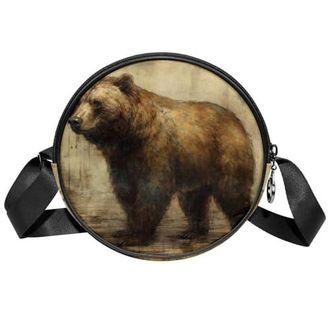 Generic Sac &agrave; bandouli&egrave;re rond pour femme, petit sac &agrave; bandouli&egrave;re vintage avec fermeture &eacute;clair, bretelles r&eacute;glables, sac &agrave; main rond d&eacute;contract&eacute; pour femmes