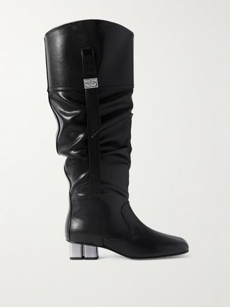 Ganni Kniehohe Stiefel Mit Raffungen - Schwarz
