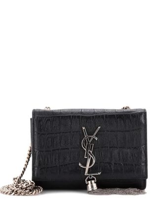 Saint Laurent Classic Monogram Tassel Crocodile Embossed Leather Small crossbody bag - Noir