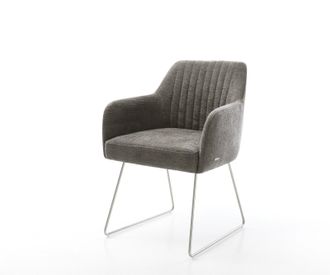 DELIFE Esszimmerstuhl Greg-Flex Boucl&eacute; Soft Schlamm Kufengestell Edelstahl Taschenfederkern, Esszimmerst&uuml;hle