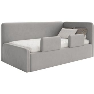 Selsey Selsey Fanko - Kinderbett 90x200 cm mit Rausfallschutz, Kopfteil rechts, Samt, Hellgrau