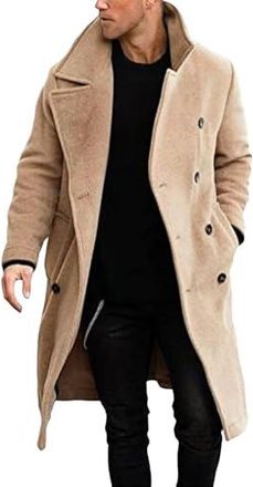Generic Trench vintage &eacute;pais &agrave; double boutonnage classique thermique en laine m&eacute;lang&eacute;e long manteau pour temps froid pour homme, kaki, XXL