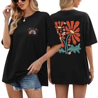 Heekpek T Shirt Femme Oversize Tr&egrave;s Large Teeshirt Coton Col Rond T-Shirt Manches Courtes Chic Imprim&eacute; D&eacute;contract&eacute; Grande Taille Haut Femme Ete, Noir, XL