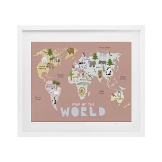 Stupell Industries Kinderkarte der Welt, gerahmter Druck unter Glas, Design von Carla Daly, 33 x 40 cm, Rosa/Weiß