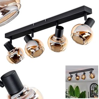 HOFSTEIN Deckenleuchte Cevio, Deckenlampe aus Metall/Glas in Schwarz/Bernsteinfarben/Rauchfarben, Leuchte im modernen Retro/Vintage-Design, verstellbare Schirm