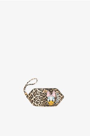 Ganni Schminktasche mit Leopardenmuster und Daisy-Duck-Aufdruck braun