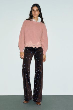 Gerard Darel Pull ample en laine et dentelle - RIVIERA - Bois de rose