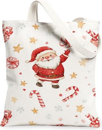 Generic Sacs fourre-tout en toile de vacances, motif P&egrave;re No&euml;l mignon, sacs de courses r&eacute;utilisables, festifs, fantaisie, l&eacute;ger, lavable, toile pour cadeaux, 