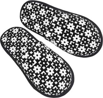 Generic Pantoufle Fleur &Agrave; Carreaux Noirs Et Blancs Chausson Chauds Antid&eacute;rapants Slippers Pour Homme Int&eacute;rieur Femme L