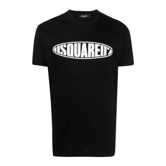 Dsquared2 Schwarzes Baumwoll-T-Shirt mit Logo-Schriftzug - - Tops - Herren - Schwarzk - M