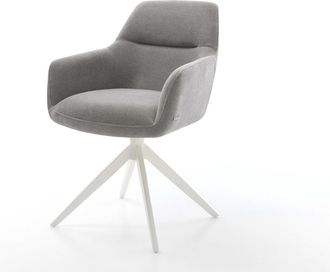DELIFE Drehstuhl Pejo-Flex Strukturstoff Soft Grau Kreuzgestell breit Wei&szlig; 360&deg; drehbar Wippfunktion Taschenfederkern, Esszimmerst&uuml;hle