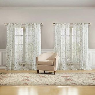 Laura Ashley Barnette Fenstervorh&auml;nge mit Stangentasche, 213,4 cm L&auml;nge, 4 Paneele, halbtransparente Lichtfilterung, Gr&uuml;n