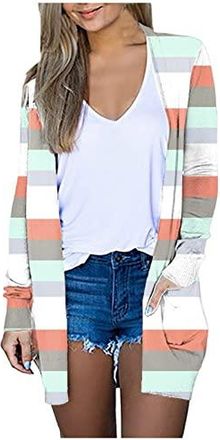 Generic Vestes pour femmes 2026 coutures couleur assortie cardigan poches v&ecirc;tements dext&eacute;rieur &agrave; manches longues impression mode veste d&eacute;contract&eacute;e, Vert, S