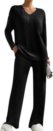 SHEKINI Ensemble de pyjama c&ocirc;tel&eacute; pour femme - Tenue de d&eacute;tente 2 pi&egrave;ces pour femme - Surv&ecirc;tement de loisirs Co Ord - Pull &agrave; manches longues et pantalon large