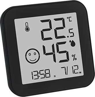 TFA Dostmann Digitales Thermo-Hygrometer Black & White, 30.5054.01, E-Ink Display, Innentemperatur, Luftfeuchtigkeit, Max Min Werte, Uhrzeit und Datum, schwarz