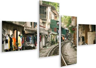 Islandburner Bild Bilder auf Leinwand Lokale H&auml;user in der N&auml;he der aktiven Eisenbahn in der Altstadt von Hanoi, Vietnam. Wandbild, Poster, Leinwandbild QFO