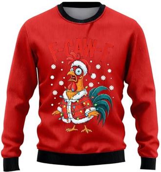 Generic F-CAW-F Pull de No&euml;l pour homme - Pull humoristique en forme de poulet - Pull d&eacute;contract&eacute; &agrave; col rond - Pull de No&euml;l moche en tricot - Costume de No&euml;l 