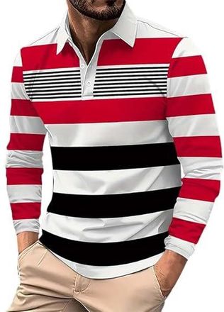 Generic Chemise de golf pour homme, polo &agrave; manches longues, confortable et doux, extensible, respirant, &agrave; rayures, l&eacute;ger, s&eacute;chage rapide, d&eacute;contract&eacute; et polyv