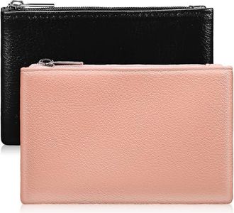 BESPORTBLE Holibanna Lot de 2 Porte-Monnaie Zipp&eacute;s pour Femme en Cuir PU Petits Portefeuilles Compacts Noir et Rose Pochette Multifonction pour Pi&egrave;ces Cl&eacute;s et Ma