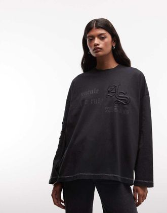 AllSaints Untruly Susie - T-shirt manches longues &agrave; logo graphique - Noir