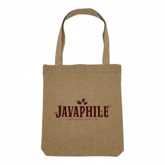 Fabulous Sac Shopping Tote Bag Aspect Lin - Javaphile Caf&eacute; Culture Boh&eacute;mien Arabica Robusta - Sac de Courses Toile Epaisse 360g Beige Naturel Cabas Port&eacute; Epaul
