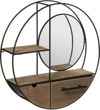 Atmosphera Atmosphera - tag&egrave;re murale Miroir m&eacute;tal et bois D50cm cr&eacute;ateur dint&eacute;rieur
