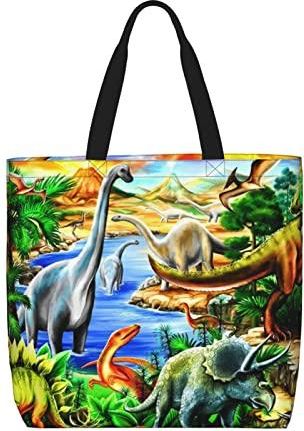 Generic Sac Fourre-Tout Dinosaures Anciens Sac Femme Plage Lavables R&eacute;utilisable Sacs En Toile &Eacute;paule, Pour Femmes, Voyage, &Eacute;cole, Shopping