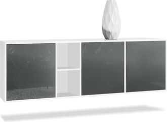 Vladon Kommode Cuba, Made in Germany, Wei&szlig; matt/Grau Hochglanz - Modernes Sideboard f&uuml;r Ihr Wohnbereich - (BxHxT) 182x53x35 cm