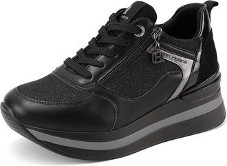 Queen Helena Sneakers Platform Turnschuhe mit seitlichem Rei&szlig;verschluss f&uuml;r Damen X33-23, Schwarz, 37 EU