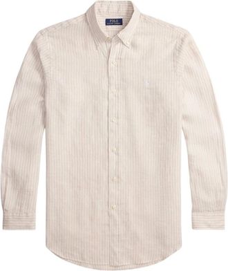 Polo Ralph Lauren Homme, Chemises, Beige, Taille: S Chemise en lin ray&eacute; coupe sur mesure