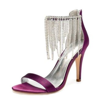 Generic Femme Talon Aiguille Chaussure Escarpin Sandale Ouvert Chic Mariée Eté Talon Mariage Soirée Chaussures 10.5Cm,Violet,41 EU