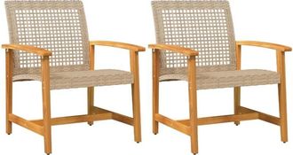 vidaXL Chaises de jardin lot de 2 beige r&eacute;sine tress&eacute;e bois dacacia