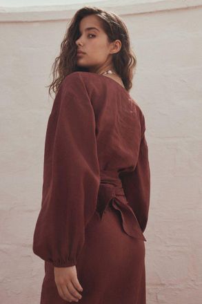 Next Langarmbluse Wickeloberteil aus Leinen (1-tlg)