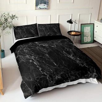 Generic Housse de Couette 200x200 Motifs de Marbre Noir Parure de Lit 2 Personnes Style Minimaliste Imprim&eacute;e 3D Microfibre Literie Set 3 Pi&egrave;ces avec Housses C