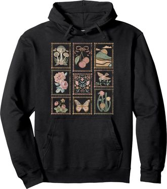 Trendy Apparel Stamps Collage Butterflys Fresh Fruit Cactus Pullover Hoodie