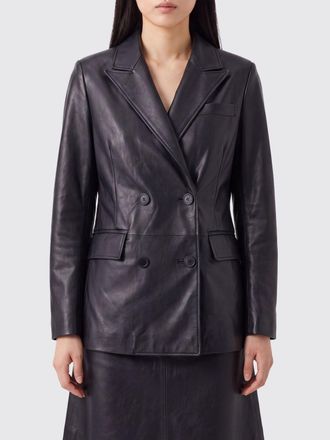 Salvatore Santoro Blazer crois&eacute; en cuir dovin avec revers classiques