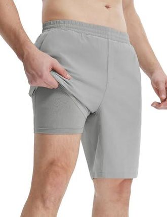 Baleaf Short de sport l&eacute;ger &agrave; s&eacute;chage rapide avec poche zipp&eacute;e, gris, L