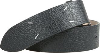 Maison Margiela Homme, Accessoires, Noir, Taille: 90 CM Ceinture en cuir m&eacute;tallis&eacute; avec quatre coutures