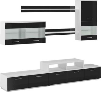 Skraut Home Skraut Home - Ensemble de meubles, meuble de salon unité murale, Meuble bas TV, sale a manger, ensemble de séjour Contemporain ilumination LED, Blanc