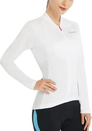 Santic Maillot Cyclisme Femme Longue Maillot Velo Femme Route VTT &Eacute;lastique avec Poche Blanc EU M