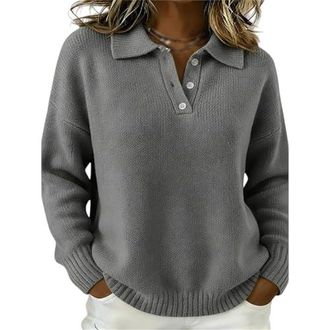 Generic Pull classique boutonn&eacute; &agrave; col en V pour femme - Couleur unie - Col en V - Coupe ample, gris, 4XL