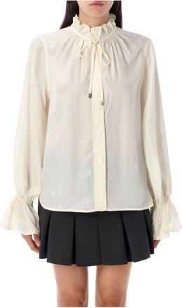 Ganni Femme, Blouses et Chemises, Blanc, Taille: 42 FR Fluid Cupro Tie Shirt