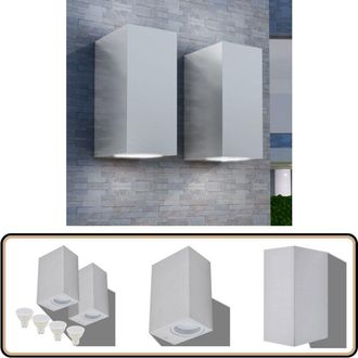 vidaXL LED-Au&szlig;enwandleuchten 2 Stk. Quadratisch Auf-/Abw&auml;rts - LED-Leuchte - Au&szlig;enwandleuchte - Edelstahl Optik - Warmwei&szlig; - IP44