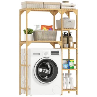 HOMCOM Waschmaschinenregal Bambus Badezimmerregal mit 7 Ebenen, Umkehrbaren Ablagen, Regal &uuml;ber Waschmaschine & Toilette f&uuml;r Bad, Waschk&uuml;che, Natur
