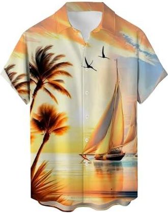 Generic Chemise décontractée à manches longues pour homme, chemise de plage à fleurs et costumes longs pour hommes T-shirt à manches longues, jaune, 4XL