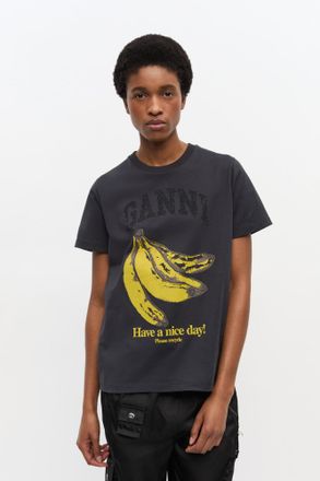 Ganni T-shirt à imprimé graphique banane noir Multicolore Coton - Taille S