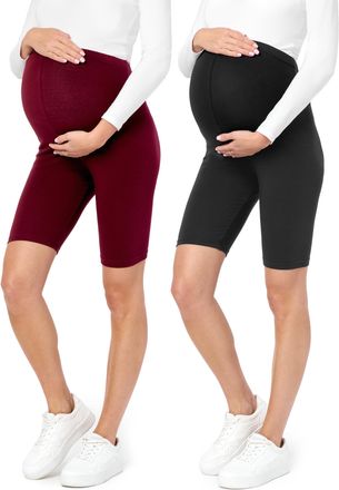 Be Mammy Damen Kurze Umstandsleggings 2er Pack Bequeme und Schwangerschaftsleggings aus Baumwolle Umstandshose Umstandsmode f&uuml;r Sommer BE20-228 (2Pack Schwarz/