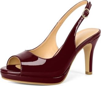 EDEFS Escarpins Femme à Bout Ouvert Plateforme Slingback Talon Aiguille 9 cm Idéals pour Mariage Soirée & Tenue Toutes Occasions Décontractée Bourgogne EU42